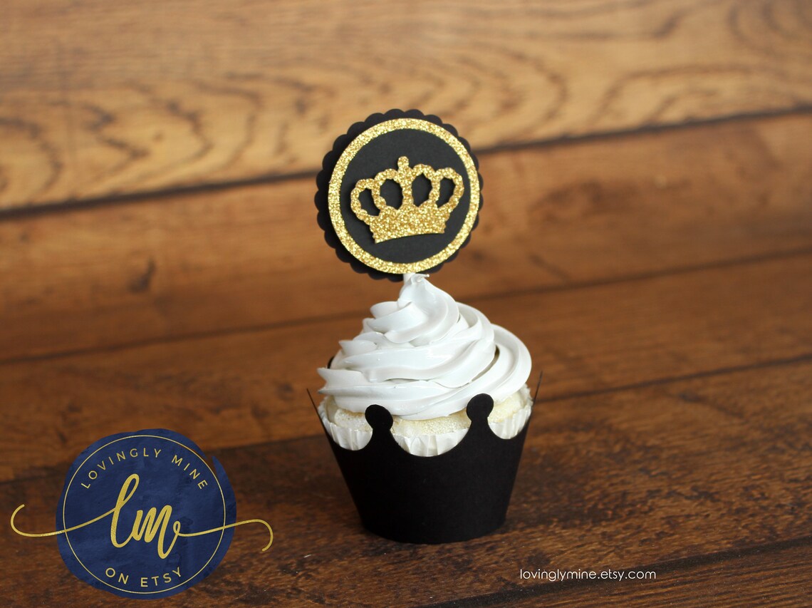 Deluxe Cupcake Toppers Wrappers in Black & Glitter Gold Little - Etsy