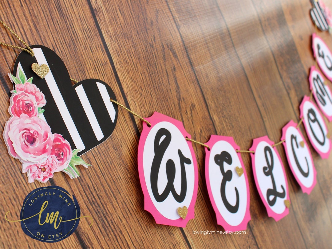 Banners in Hot Pink, Black & White Stripes and Glitter Gold Additional ...