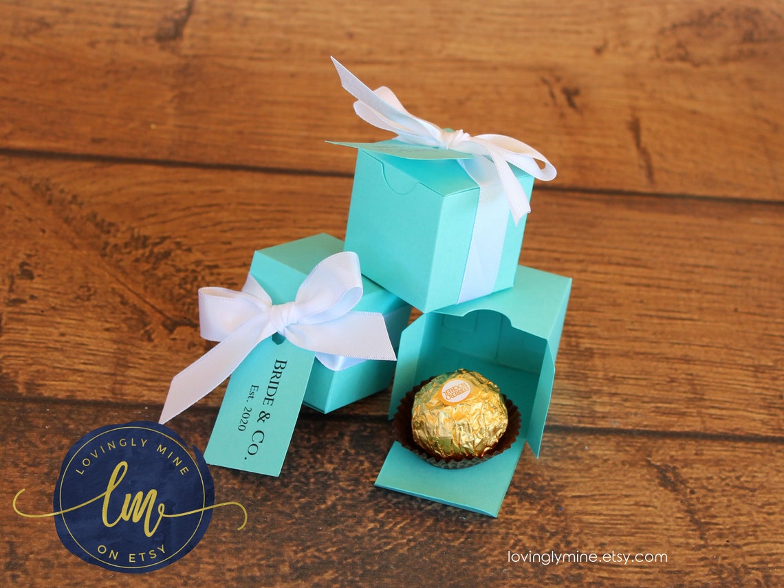 Small Favor Boxes in Light Teal and White With Matching Tag | Etsy