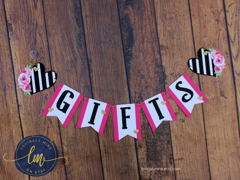 Banners in Hot Pink Black & White Stripes and Glitter Gold - Etsy