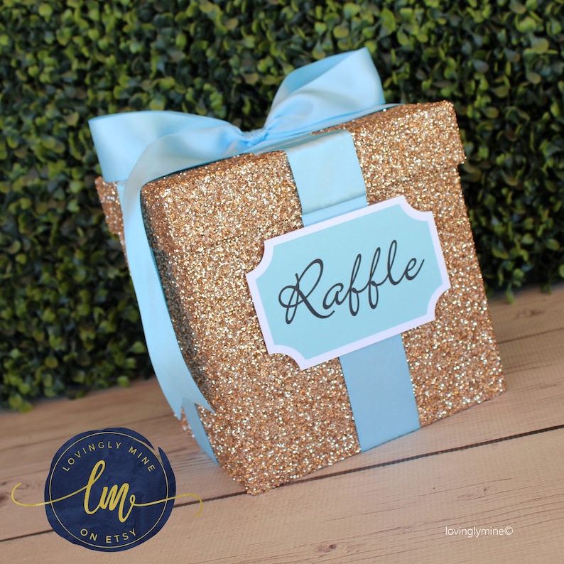 7 Inch Mini Cards Box Baby Blue Ribbon & Champagne Glitter - Baby ...