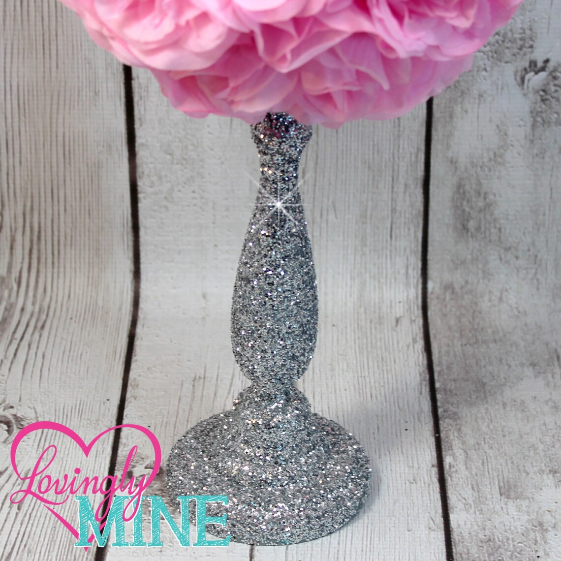 Centerpiece Pink Rose Pomander Glitter Silver Vase Royal | Etsy