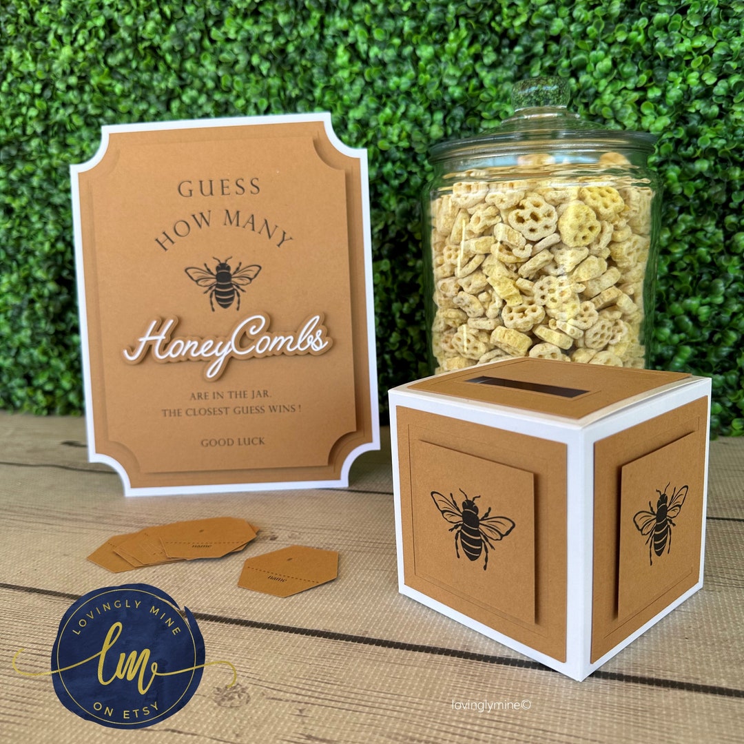 How Many Honeycombs Game Kit Frame Kraft Brown & White | Baby Shower ...