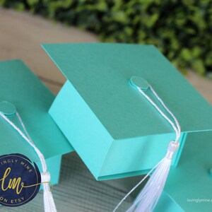 Light Teal Aqua Graduation Grad Cap Favor Boxes With White Tassels and ...