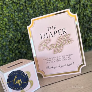 Diaper Raffle Game Kit With Sign and Mini Card Box in Blush Pink, Gold ...