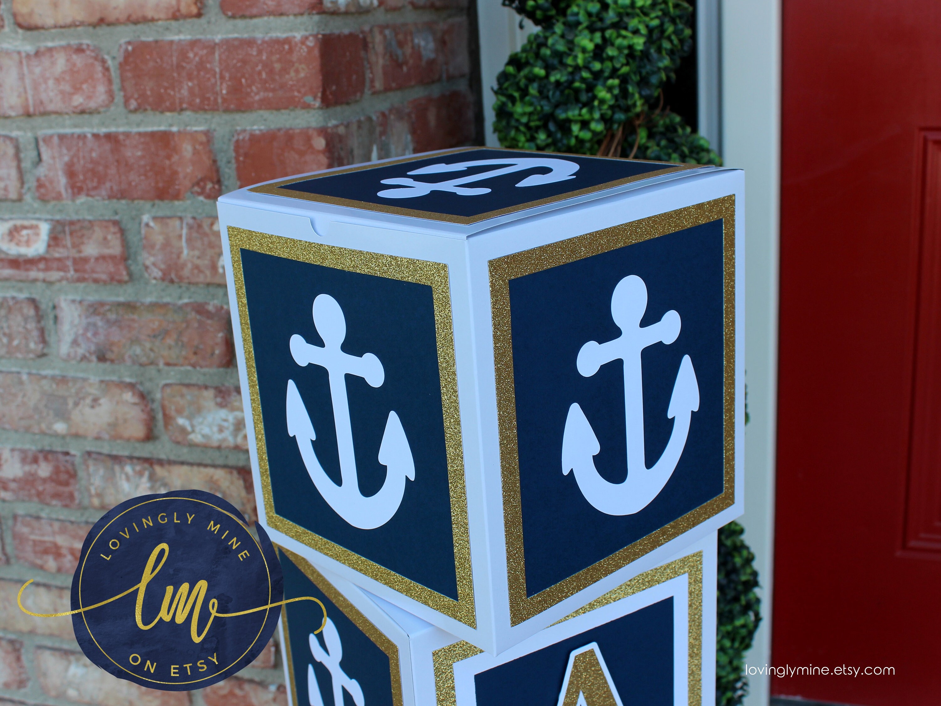 9 inch Baby Blocks Nautical Decoration Glitter Gold Navy | Etsy
