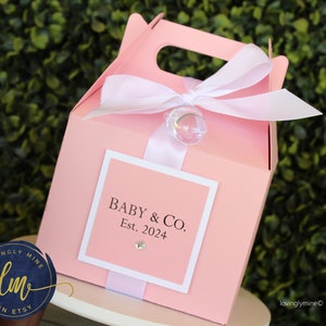 Small Gable Box Favors in Baby and Company Theme, Baby Pink, Light Teal ...