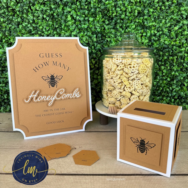 How Many Honeycombs Game Kit Frame Kraft Brown & White | Baby Shower ...