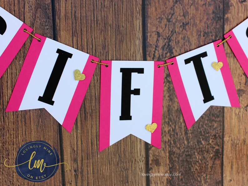 Banners in Hot Pink Black & White Stripes and Glitter Gold - Etsy