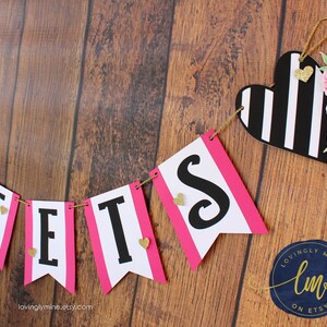 Banners in Hot Pink Black & White Stripes and Glitter Gold - Etsy
