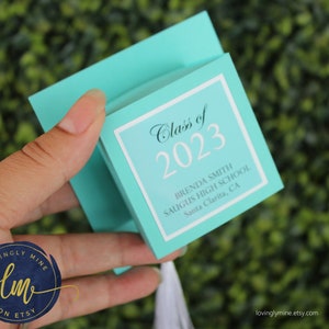Light Teal Aqua Graduation Grad Cap Favor Boxes With White Tassels and ...