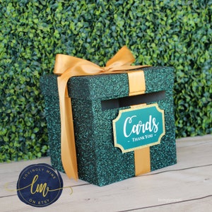8 X 8 X 8 Card Box Dark Green Glitter & Satin Gold, Glitter Gold Gift ...