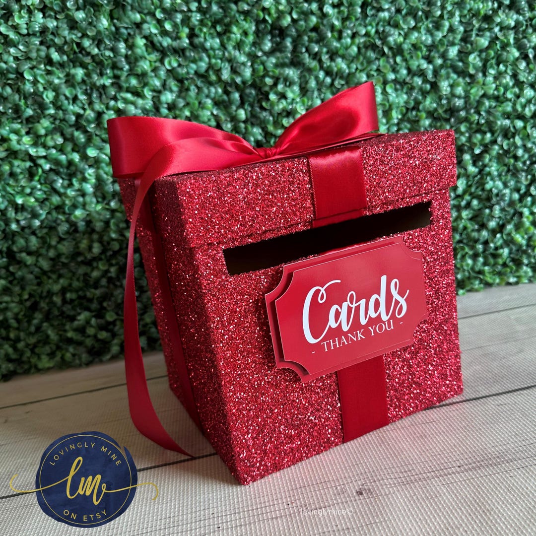 Card Box Glitter Red With Scarlet Red Satin Ribbon - Baby Shower ...