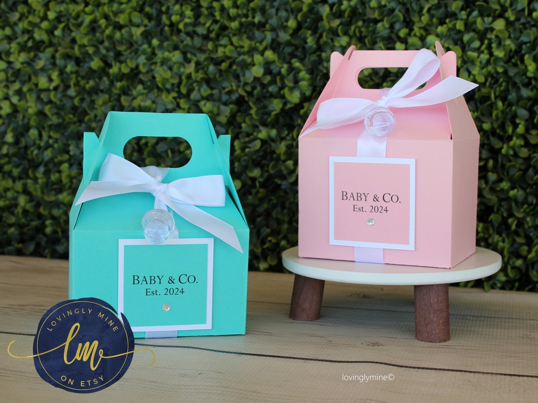 Small Gable Box Favors in Baby and Company Theme, Baby Pink, Light Teal ...