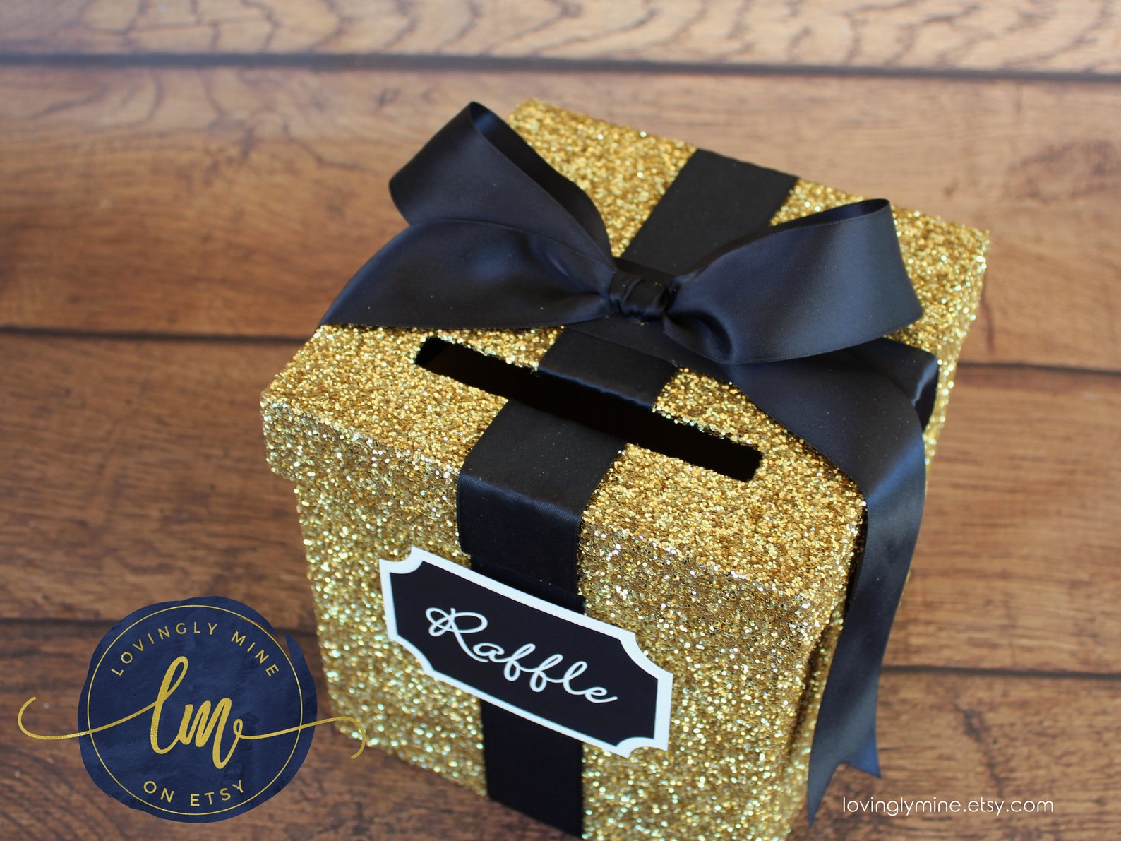 Mini Game Card Box Size 7 X 7 X 7 - Black Ribbon & Glitter Gold - Baby ...