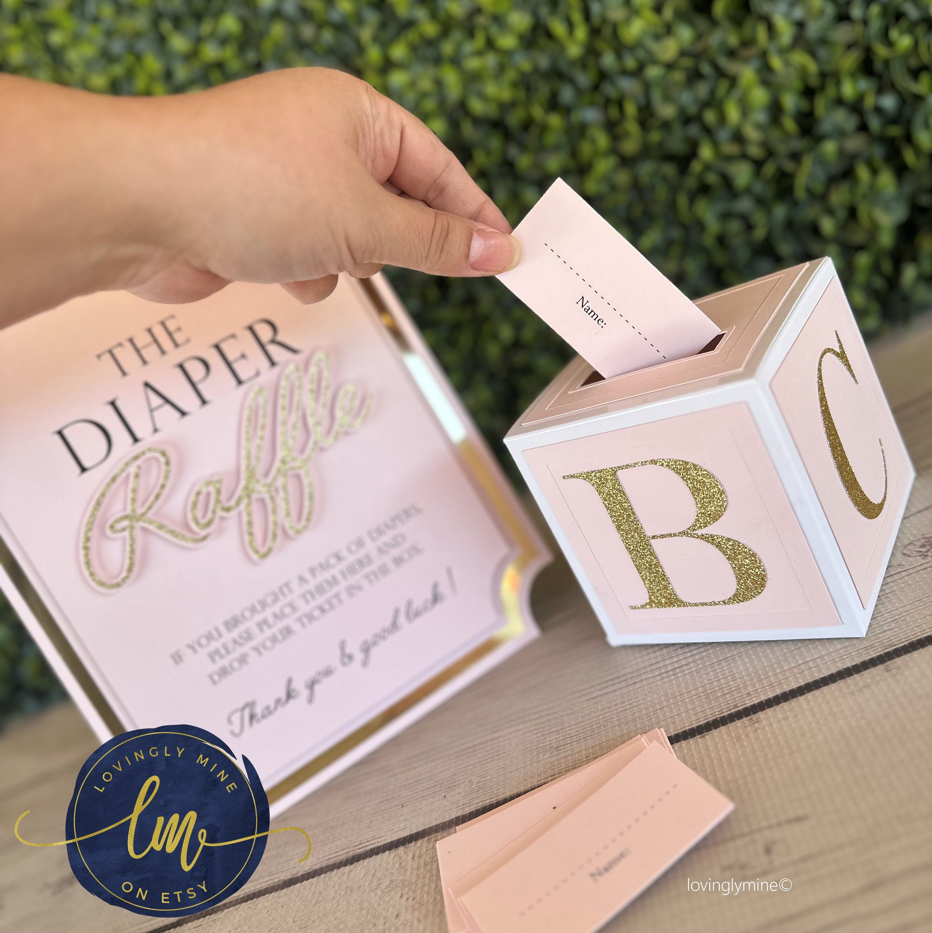 Diaper Raffle Game Kit With Sign and Mini Card Box in Blush Pink, Gold ...