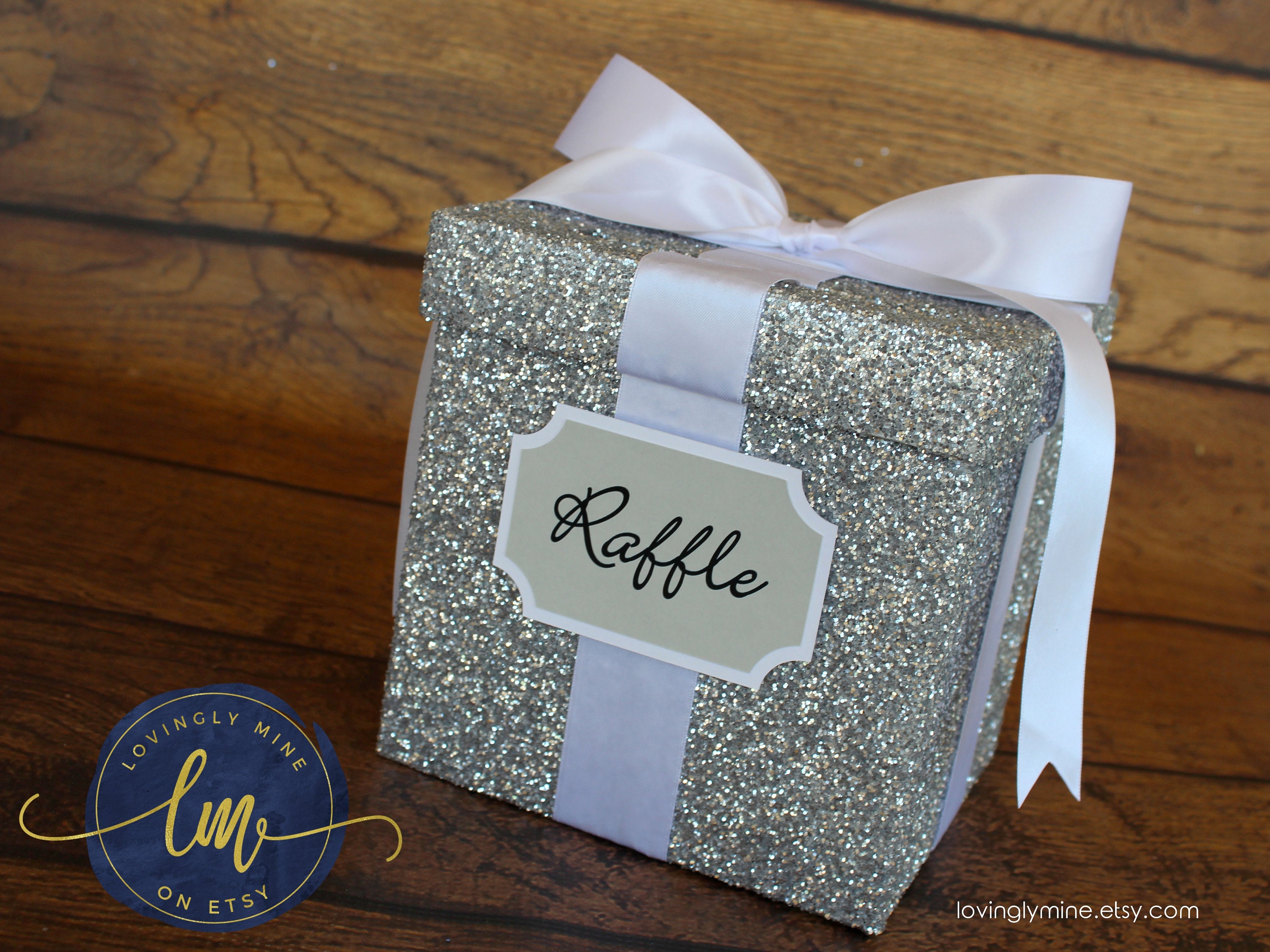 Mini Cards Box Size 7 X 7 X 7 - White Ribbon & Glitter Silver - Baby ...