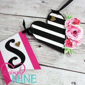 Banners in Hot Pink Black & White Stripes and Glitter Gold | Etsy