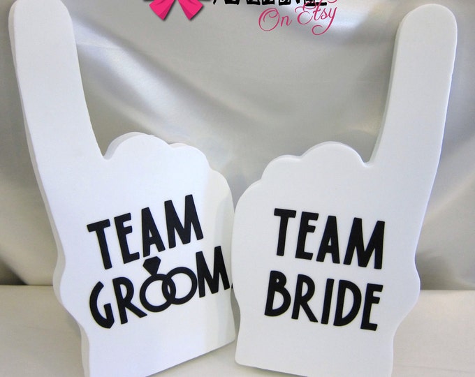 Photobooth Props White Team Bride & Team Groom Foam Fingers - Etsy