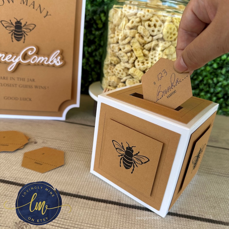 How Many Honeycombs Game Kit Frame Kraft Brown & White | Baby Shower ...