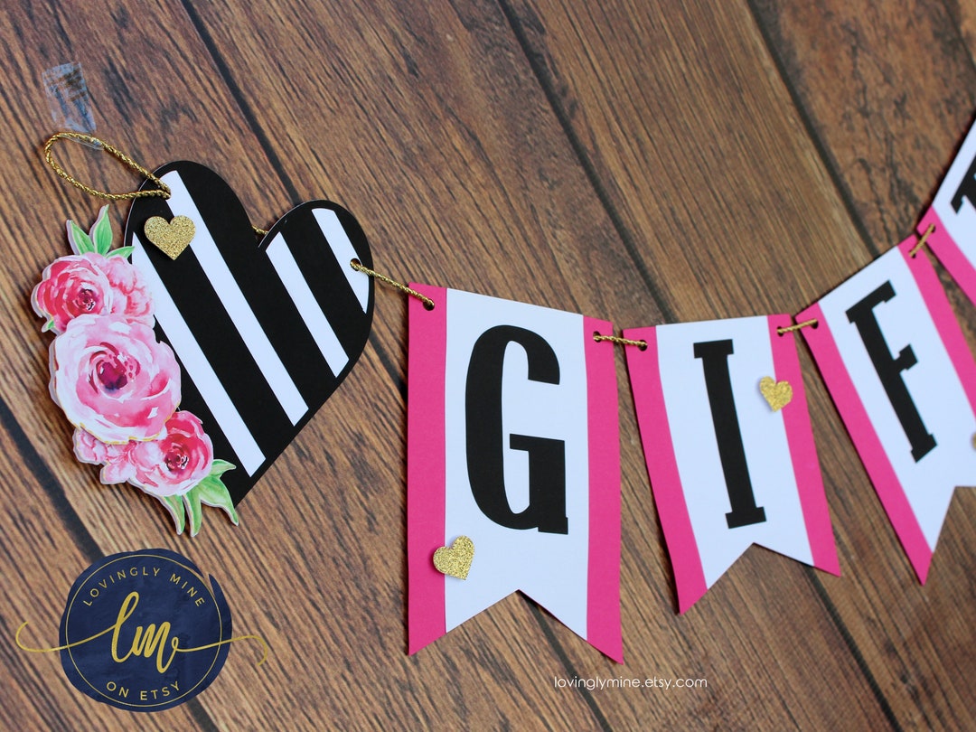 Banners in Hot Pink, Black & White Stripes and Glitter Gold, Bridal ...