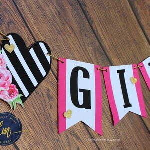 Banners in Hot Pink, Black & White Stripes and Glitter Gold, Bridal ...