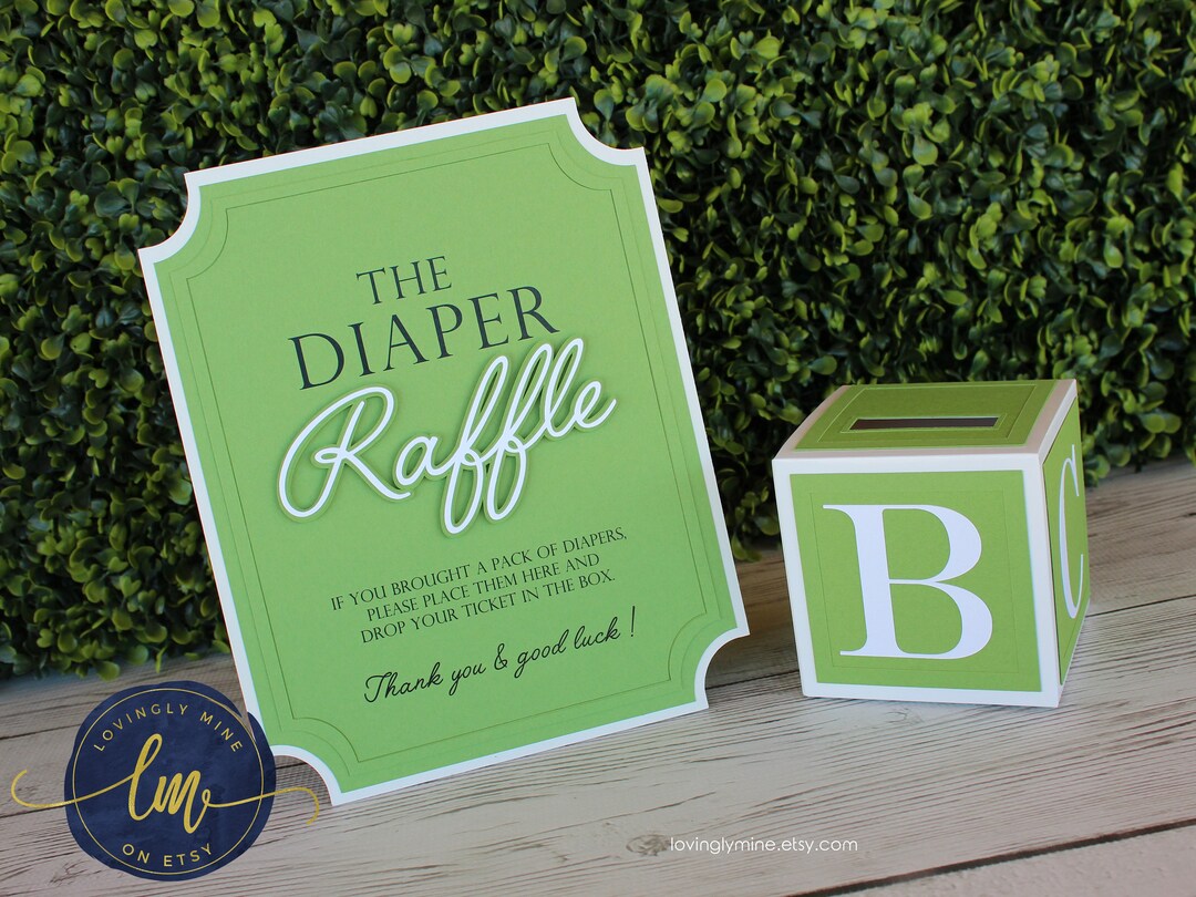 Diaper Raffle Game Kit With Sign and Mini Card Box in Gumdrop Green ...