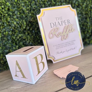 Diaper Raffle Game Kit With Sign and Mini Card Box in Blush Pink, Gold ...