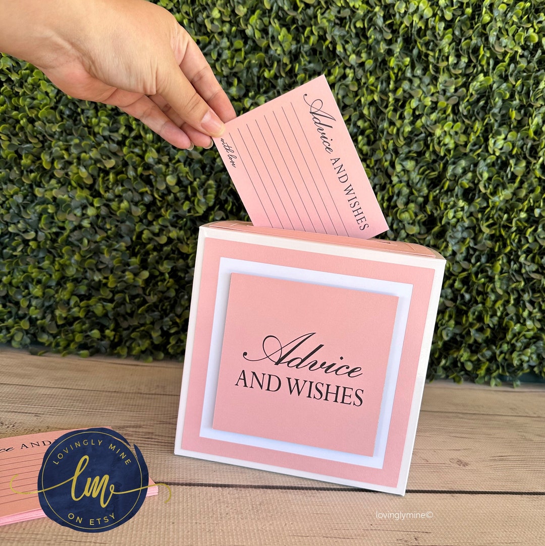 Advice & Wishes Game Kit, Mini Card Box in Baby Pink and White | Baby Shower Game, Bridal Shower ...
