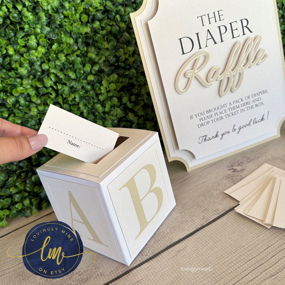 Diaper Raffle Game Kit With Sign and Mini Card Box in Sandstone Cream and White | Baby Shower ...