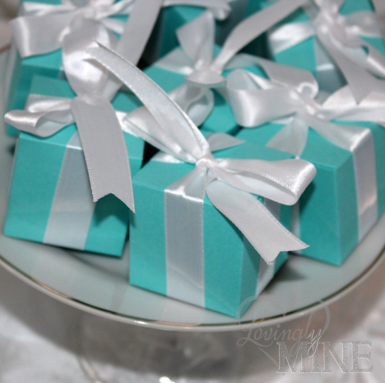 Small Favor Boxes in Light Teal and White Box Favors for | Etsy