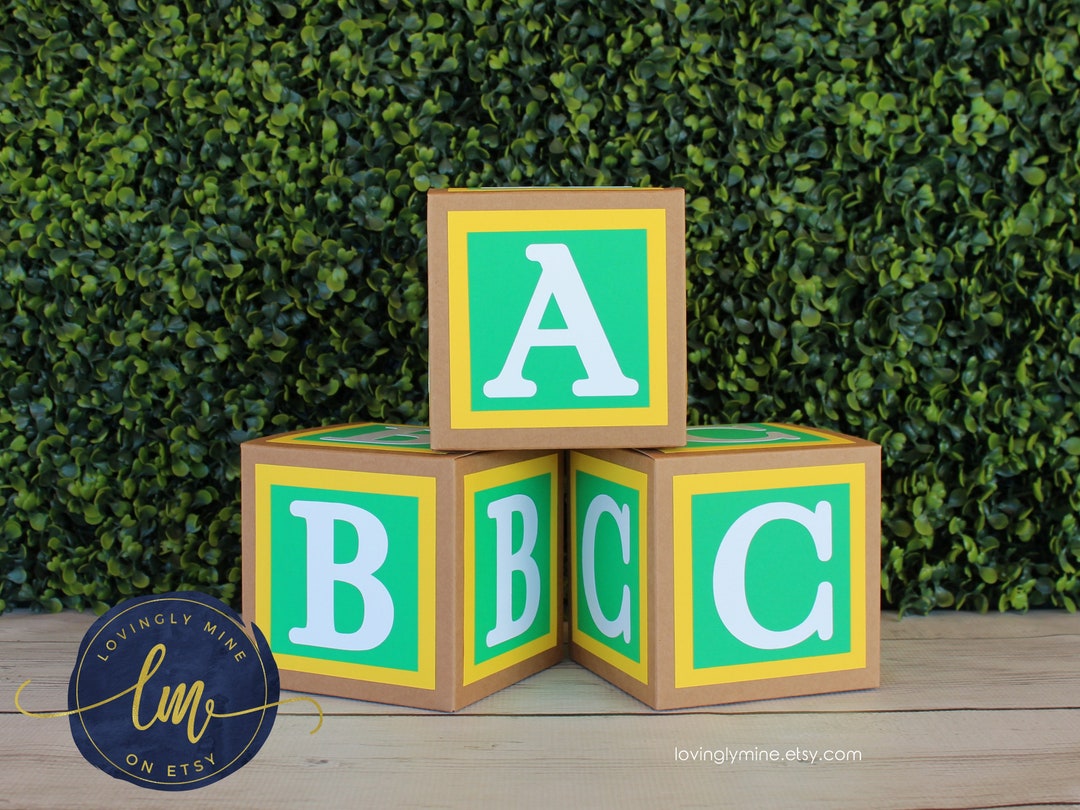 5 Inch ABC Baby Block Decoration Boxes in Green, Yellow & White ...