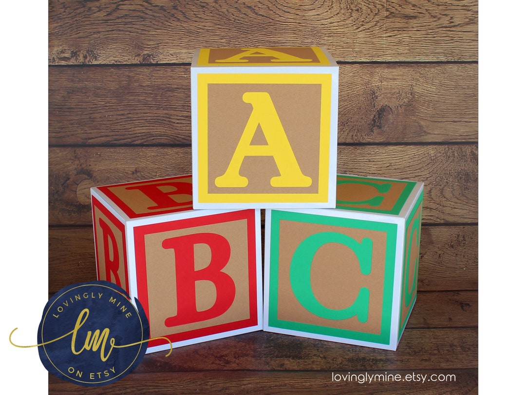 9 Inch Baby Block Decoration - 3 Blocks Spelling ABC - Yellow, Green ...