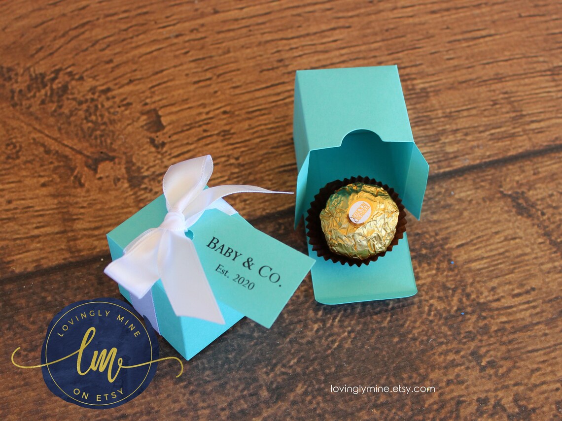 Small Favor Boxes in Light Teal and White With Matching Tag | Etsy