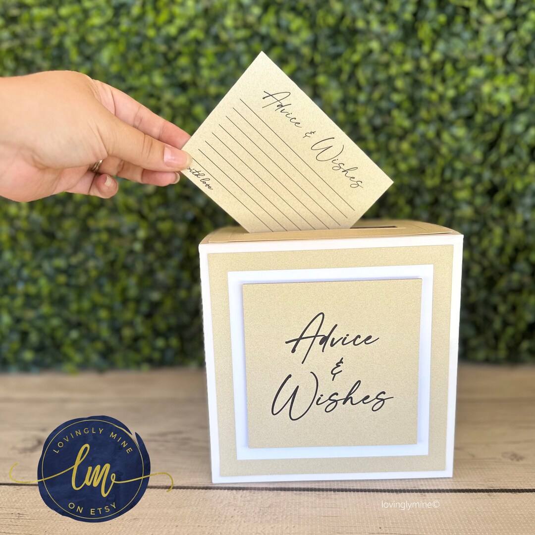 Advice & Wishes Game Kit, Mini Card Box in Sandstone and White | Baby Shower Game, Bridal Shower ...
