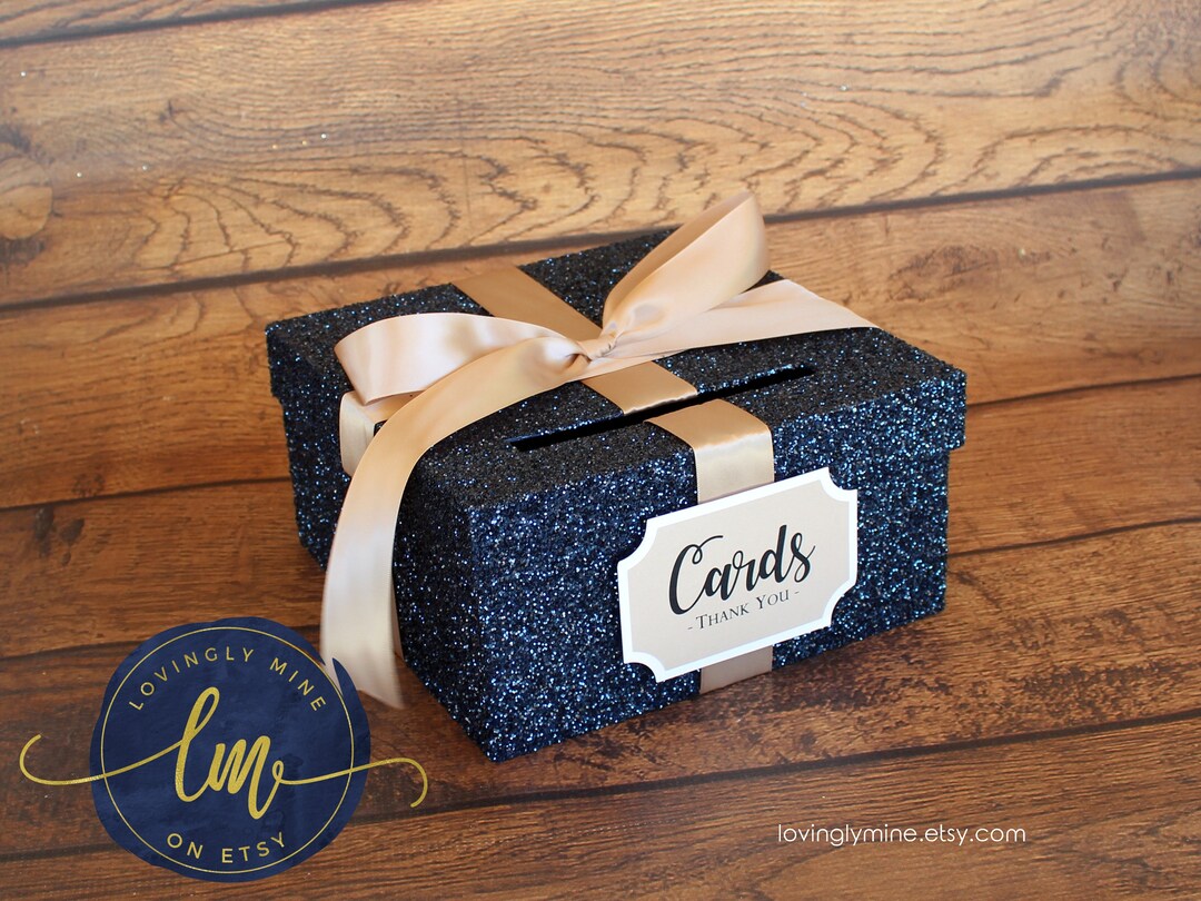 Card Box Navy Blue Glitter Gift Money Card Box for Any Event Toffee ...