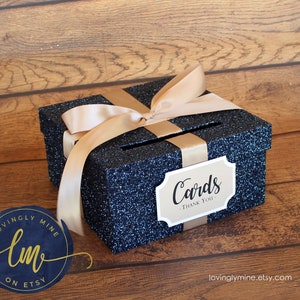 Card Box Navy Blue Glitter Gift Money Card Box for Any Event Toffee ...