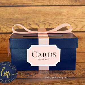 Card Holder Box With Sign in Navy Blue & Blush Pink - Gift Money Box ...