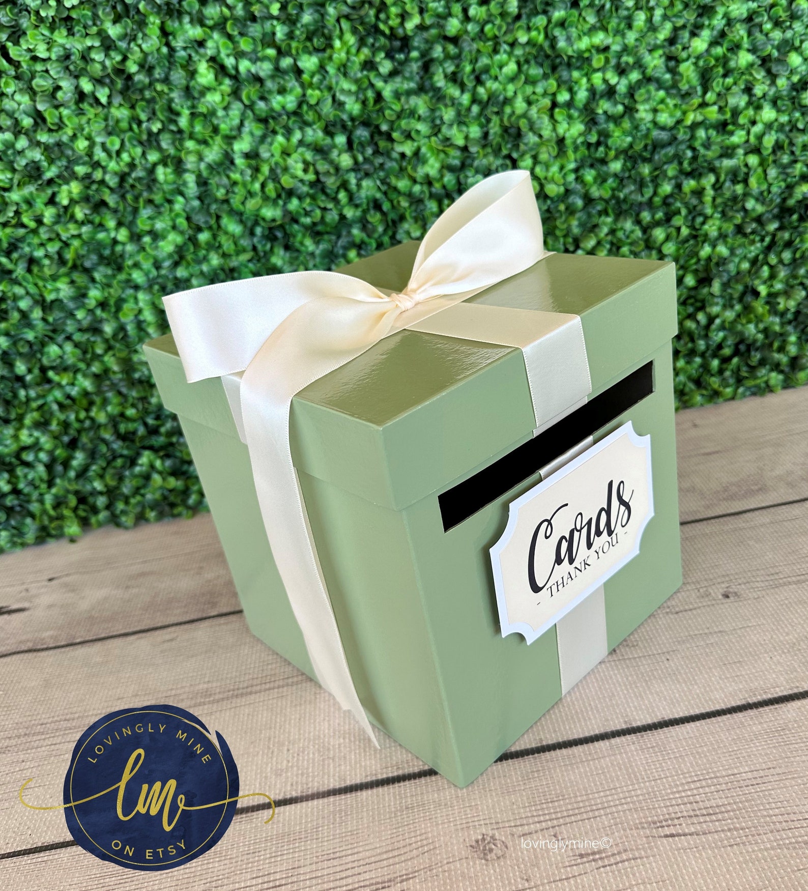 NEW Card Box With Sign Sage Green With Ivory, Gift Money Box for Any ...