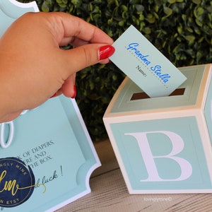 Diaper Raffle Game Kit With Sign and Mini Card Box in Baby Blue & White ...
