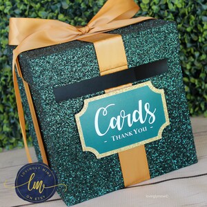 8 X 8 X 8 Card Box Dark Green Glitter & Satin Gold, Glitter Gold Gift ...