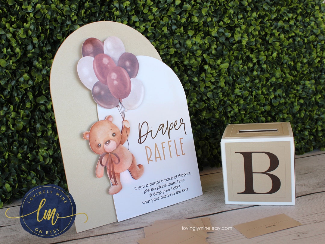 Diaper Raffle Game Set, Teddy Bear Raffle Box With Tickets, Brown ...