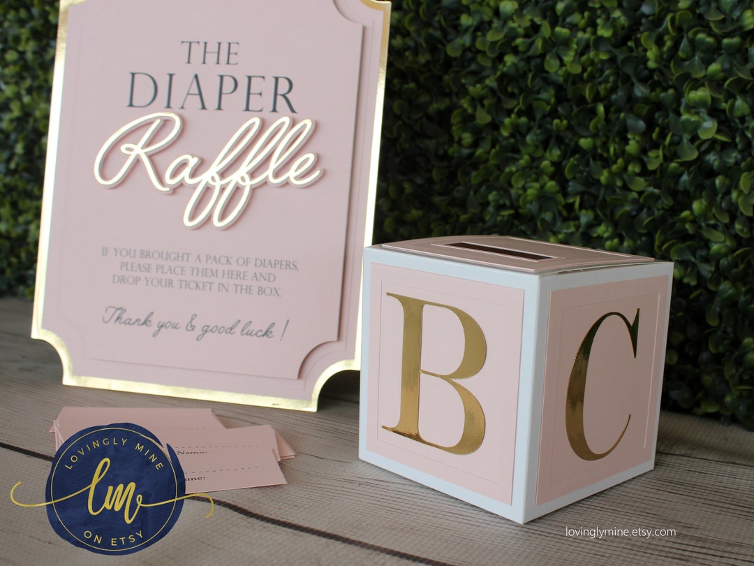 Diaper Raffle Game Kit With Sign and Mini Card Box in Blush Pink and ...