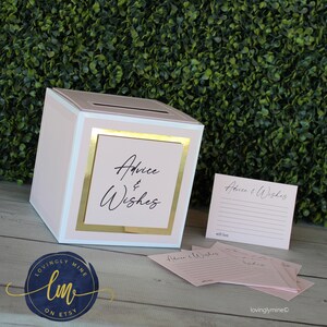 Advice & Wishes Game Kit, Mini Card Box in Blush Pink, Gold Foil and White | Baby Shower Game ...