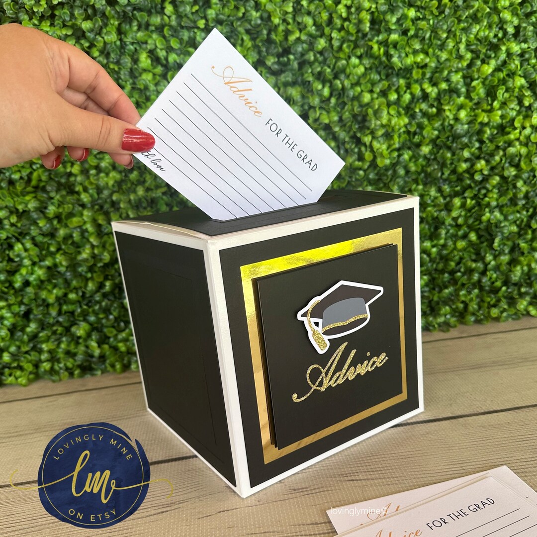 Grad Advice Game Kit, Mini Card Box in Black, Gold Foil, Gold Glitter ...
