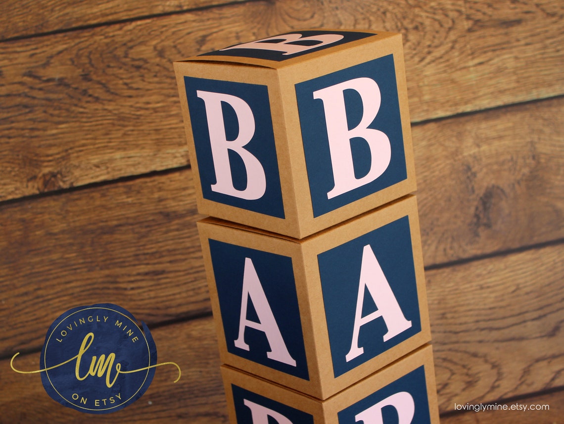 5 inch Baby Block Decoration Boxes in Navy Blue Pink & | Etsy