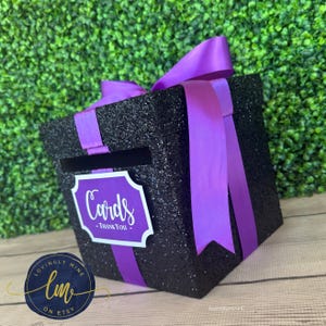 8 X 8 X 8 Card Box Black Glitter & Purple Gift Money Box | Baby Shower ...