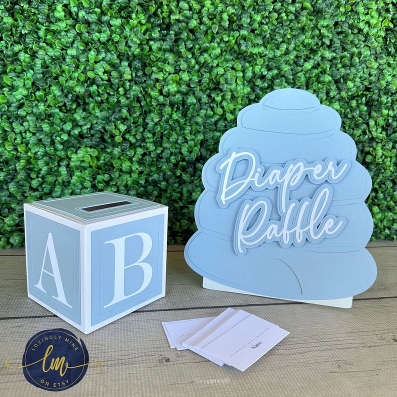Sky Blue Diaper Raffle Game Beehive Sign Mini Card Box Kit Baby Shower ...