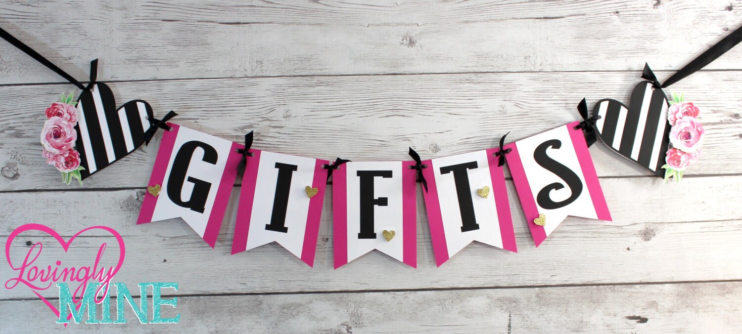 Banners in Hot Pink Black & White Stripes and Glitter Gold | Etsy