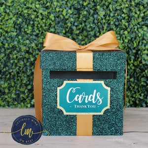 8 X 8 X 8 Card Box Dark Green Glitter & Satin Gold, Glitter Gold Gift ...